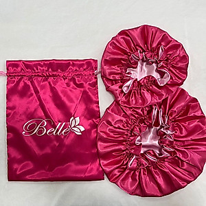 KiraBelle Matching Mommy and Me Satin Bonnet Set w/Travel Bag (Fuchsia) Christmas, Mother's Day, Easter, Birthday