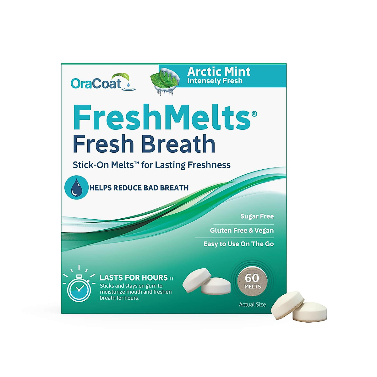 Oracoat FreshMelts Fresh Breath Stick-on Melts for Lasting Freshness, 60 Count Breath Freshener for Bad Breath, Non-Acidic & Sugar-Free, Arctic Mint