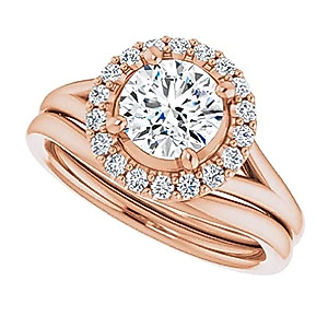 Round Moissanite Engagement Ring Set 1 CT Handmade 10K Solid Rose Gold Rings for Women Solitaire Colorless Diamond Anniversary Halo Bridal Wedding Ring Proposal Gifts VVS1 Colorless