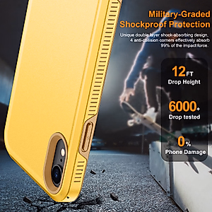 Lanteso for iPhone XR Case，[12FT Military Drop Protection] [with 2 pcs Tempered Glass Screen Protector] [Shockproof] Heavy Duty Protection Phone Case for iPhone XR 6.1 inch Yellow