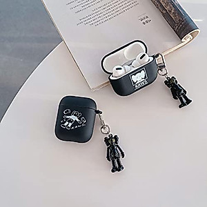 ZONOQX Compatible with Airpod 1/2 case ，Fashion Frosted TPU Shockproof case with Funny Keychain for Airpod 1/2 Suitable for Men and Wome . (Black-Faced Bear)
