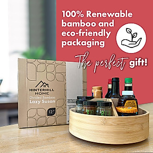 HinterHill 3-in-1 Adjustable Lazy Susan Pantry Organizer, 12" Bamboo Kitchen Cabinet Organizer for Pantry Organization and Storage, Lazy Susan for Cabinet, Countertop, Bathroom, Spices, Snacks