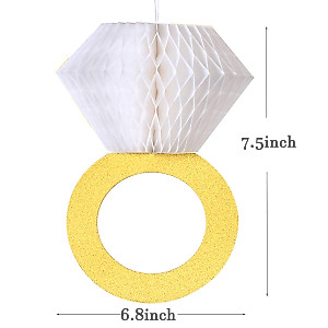 Bridal Shower Decoration,Engagement Party Supplies,Bachelorette Party Favor,She Said Yes Engaged Diamond Ring,Glitter Gold Honeycomb Ring Hanging Decorations Set of 6
