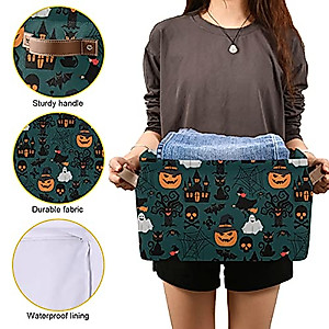 senya Large Foldable Storage Basket with Handles, Halloween Pumpkin Ghost Fabric Collapsible Storage Bins Organizer Bag for Baby Storage Toy Storage 15 x 11 x 9.5 inch
