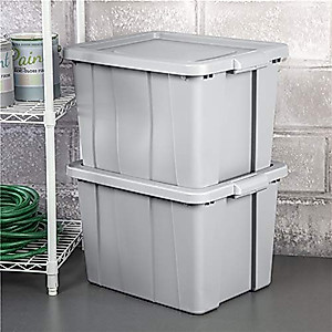 Sterilite 18 Gal Tuff1 Storage Tote, Stackable Bin with Lid, Plastic Container to Organize Garage, Basement, Attic, Gray Base and Lid, 6-Pack