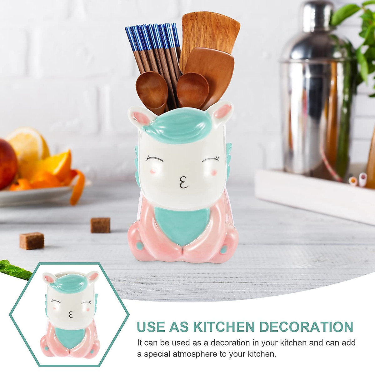 Angoily Utensil Crock Ceramic Kitchen Utensil Holder for Countertop Large Kitchen Tool Organizer Cutlery Caddy Unicorn