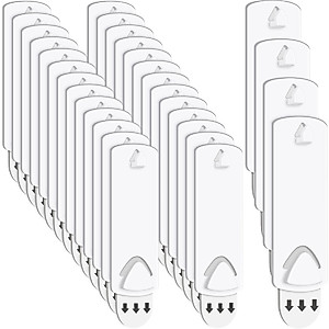 20 Pieces No Damage Picture Hangers Picture Hanging Kit Without Nails No Trace Adhesive Art Hanger for Bathroom Kitchen Home Door Closet, White (20 Pieces)