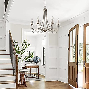 oulok 6-Light Crystal Candle Chandeliers Modern Ceiling Lighting Fixtures Brushed Nickel Pendant Lights for Living Room Bedroom