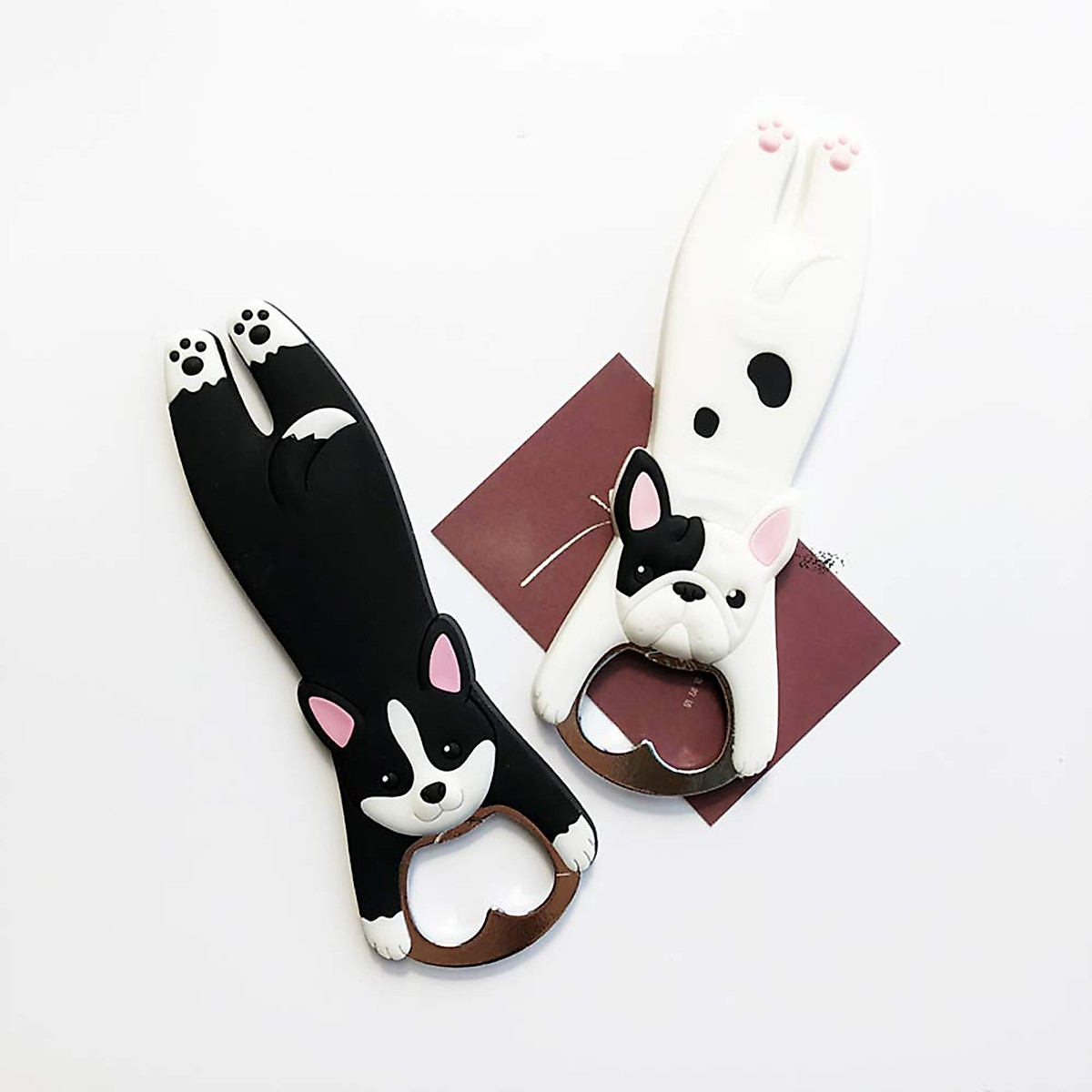 Refrigerator Magnet Silicone Metal Bottle Opener for Beer Coke Bartender Kitchen Barware Metal Novelty Cute Fun Shape (Dog-Gray)