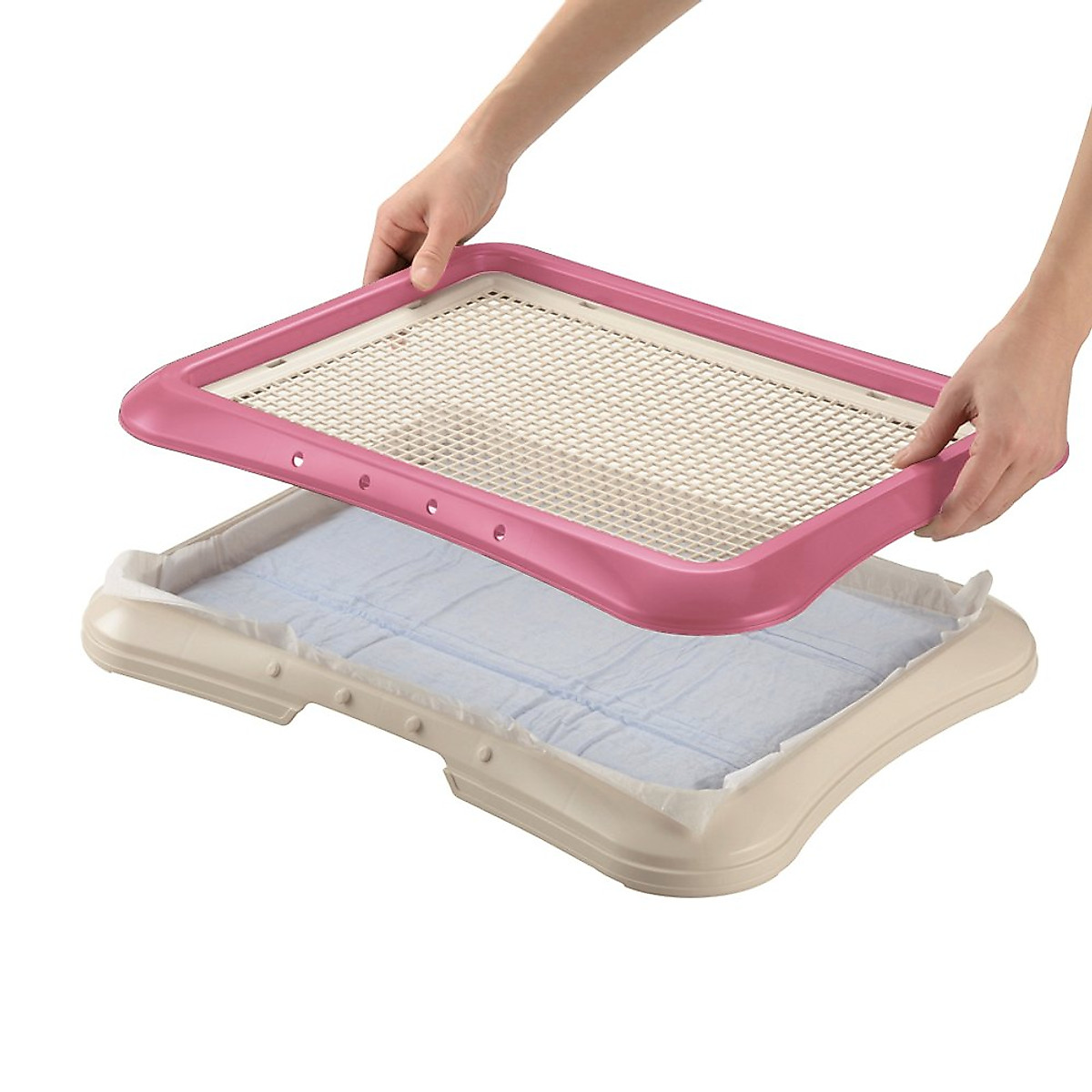 Richell Paw Trax Mesh Training Tray, Pink 25.2 x 18.9 x 1.6" | Richell Paw Trax Mesh Training Tray: Puppy Potty Pad Holder for Indoor Use, Anti-Chewing and Tearing, Ideal for Potty Training Puppies