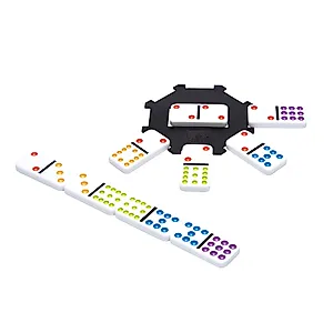 Mexican Train Dominoes - Beautiful Color Dot Double 12 Dominoes Set - Includes Train Markers and Hub by Pressman Multi Color, 5"