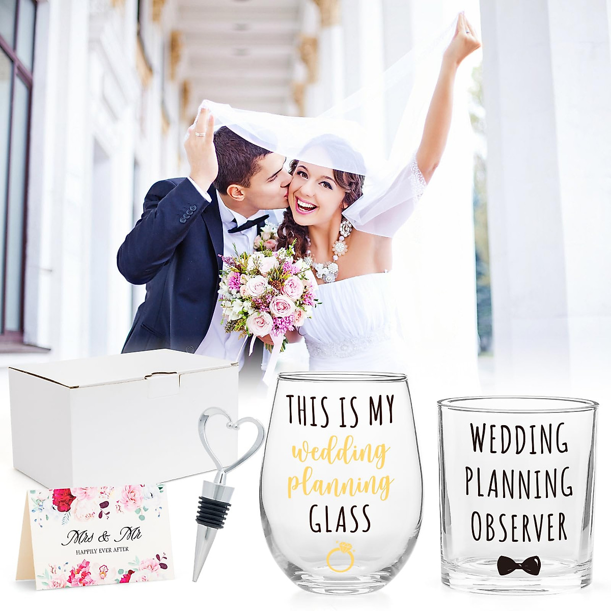 Engagement Gift for Couples 2024, This is My Wedding Planning Wine & Whiskey Glass Set, Newly Engaged Gifts for Couples, Wedding Gifts for Newlyweds Fiance Fiancee,Bridal Shower Gifts for Her
