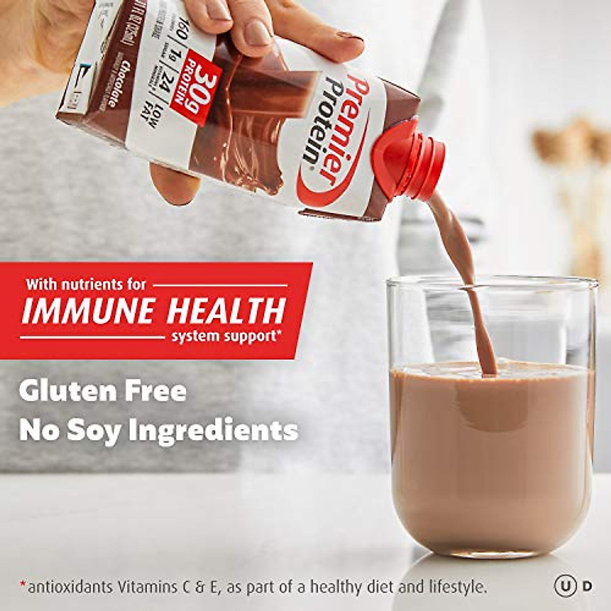 Premier Protein Shake, Chocolate, 30g Protein, 1g Sugar, 24 Vitamins & Minerals, Nutrients to Support Immune Health, 4 Count, 44 Fl Oz