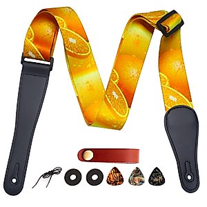 RAUYIVANY Guitar Strap - Polyester Material And Long Leather With 1 Strap Locks 2 Button 3 Guitar Picks, Length 41-61 In,for Bass Electric Acoustic Guitar - Guitarist Gifts