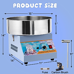 WHALEMOTOR Commercial Cotton Candy Machine, Blue Electric Cotton Candy Maker Machine for Family Events, Candy Floss Machine for Kids, Birthday Party Outside, Ballgames, Church