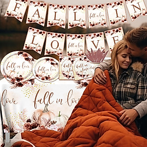 Fall in Love Bridal Shower Decorations-142pcs Fall Wedding Tableware Fall In love Pumpkin Floral Plates and Napkins for Fall Theme Wedding Engagement Supplies