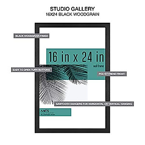 MCS Studio Gallery Frame, Black Woodgrain, 16 x 24 in, Single