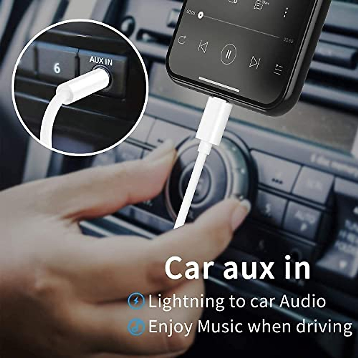 iPhone Aux Cord for car, [Apple MFi Certified] 3.3ft Lightning to 3.5mm Aux Audio Auxiliary Cable,Home Stereo, Speaker, Headphone Compatible with iPhone 13/12/11/XS/XR/X/8/7/iPad (White)