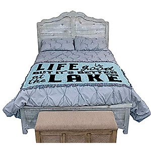 Pure Country Weavers Life is Better at The Lake House Teal Blanket - Lodge Cabin Gift Tapestry Throw for Back of Couch or Sofa - Woven from Cotton - Made in The USA (61x36)