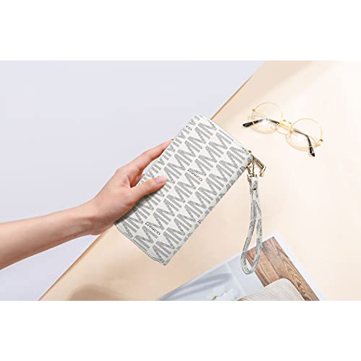 MARCO M KELLY Original Double Zipper Wristlet Wallet for Women - Small PU Leather handbag-Multi Pockets Clutch Purse (CF)