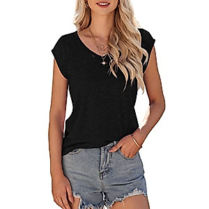 AUSELILY Womens Cap Sleeve T-Shirt Casual Loose Fit Tank Tops Black