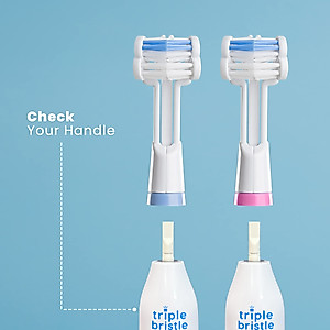 Triple Bristle Replacement Brush Head Refills | Innovative 3 Sided Head Design | Compatible with Triple Bristle Brand Sonic Toothbrush | Color Changing Indicator Bristles | 4 Pack (2 Pink + 2 Blue)
