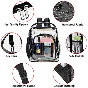 FEWOFJ Heavy Duty Clear Backpack, Large PVC Plastic See Through School Bookbag Transparent Casual Daypacks for Men Women