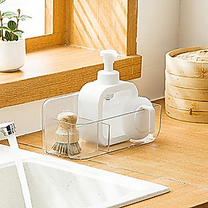 Poeland Wall Mount Storage Organizer, Clear Storage Box Holder Basket with 3 Compartments No Drilling Hang Walls/Doors for Kitchen, Cabinet, Bathroom, Bedroom, Office