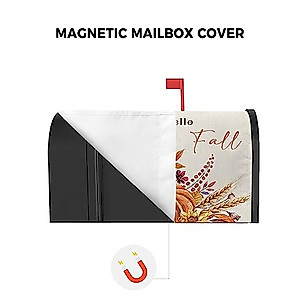 Hello Fall Magnetic Mailbox Cover Oversized 21"x25.5" Rustic Orange Blue Pumpkims Leaves Flowers Thanksgiving Post Box Cover Mailbox Wraps Post Letter Box Cover for Holiday Garden Yard Outdoor Decor