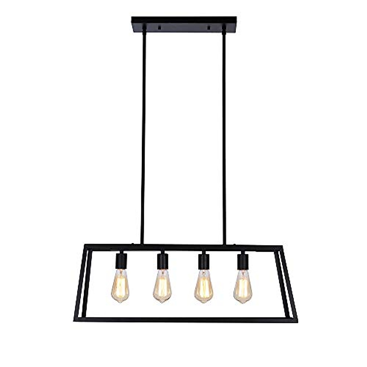 Amazon Brand – Stone & Beam Industrial Open Rectangle Frame Chandelier Pendant Light, LED Bulbs Included - 9.5 x 9.5 x 14.38 Inch, Matte Black
