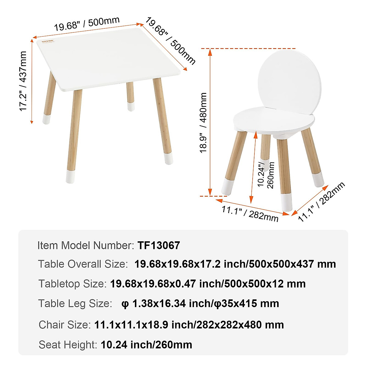 VEVOR Kids Table and Chairs, Toddler Table and Chair Set, Children Wooden Multi-Activity Table for Play, Art, Craft, Reading, Learning, Eating, 1 Table and 2 Chairs