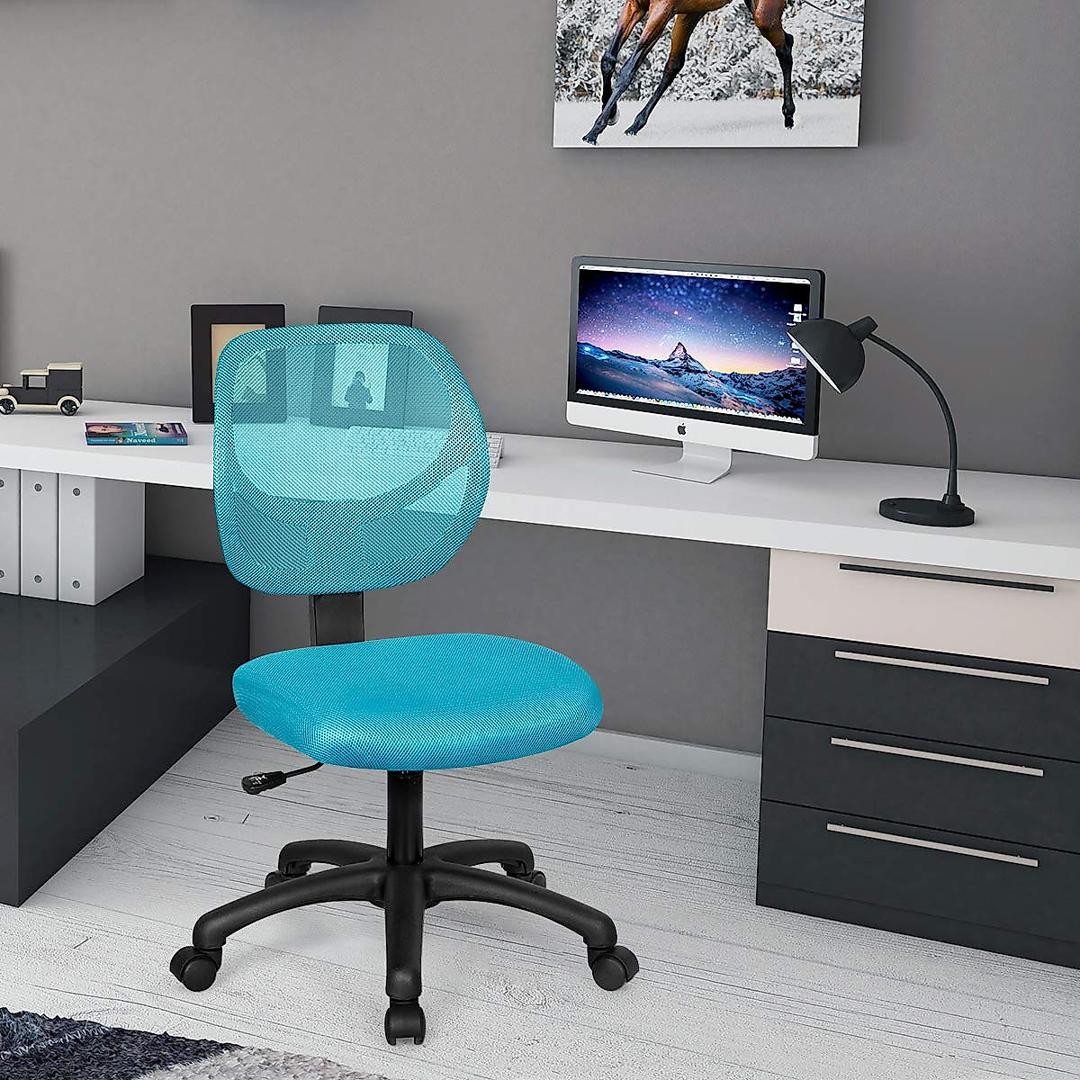 COSTWAY Kids Desk Chair, Low-Back Children Study Chair with Height Adjustable Seat & Lumbar Support, Cute Mesh Swivel Computer Task Chair for Boys Girls Teens (Green)