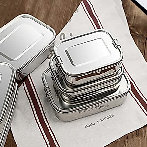 Tinaforld 1400ML Stainless Steel bento lunch box, Snacks Salad Food Container with Lock Clips, for Men Women or Adults,Eco-Friendly Dishwasher Safe, Stainless Lid Leak-Proof (Without Divider 1400ML)