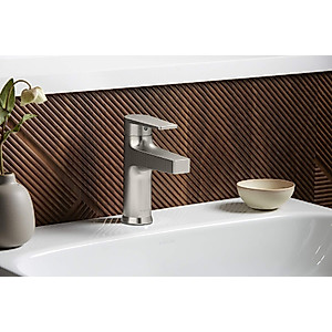 KOHLER 74021-4-BN Taut Single-Handle Bathroom Faucet with Pop-Up Drain, One Hold Bathroom Sink Faucet with Escutcheon, Vibrant Brushed Nickel