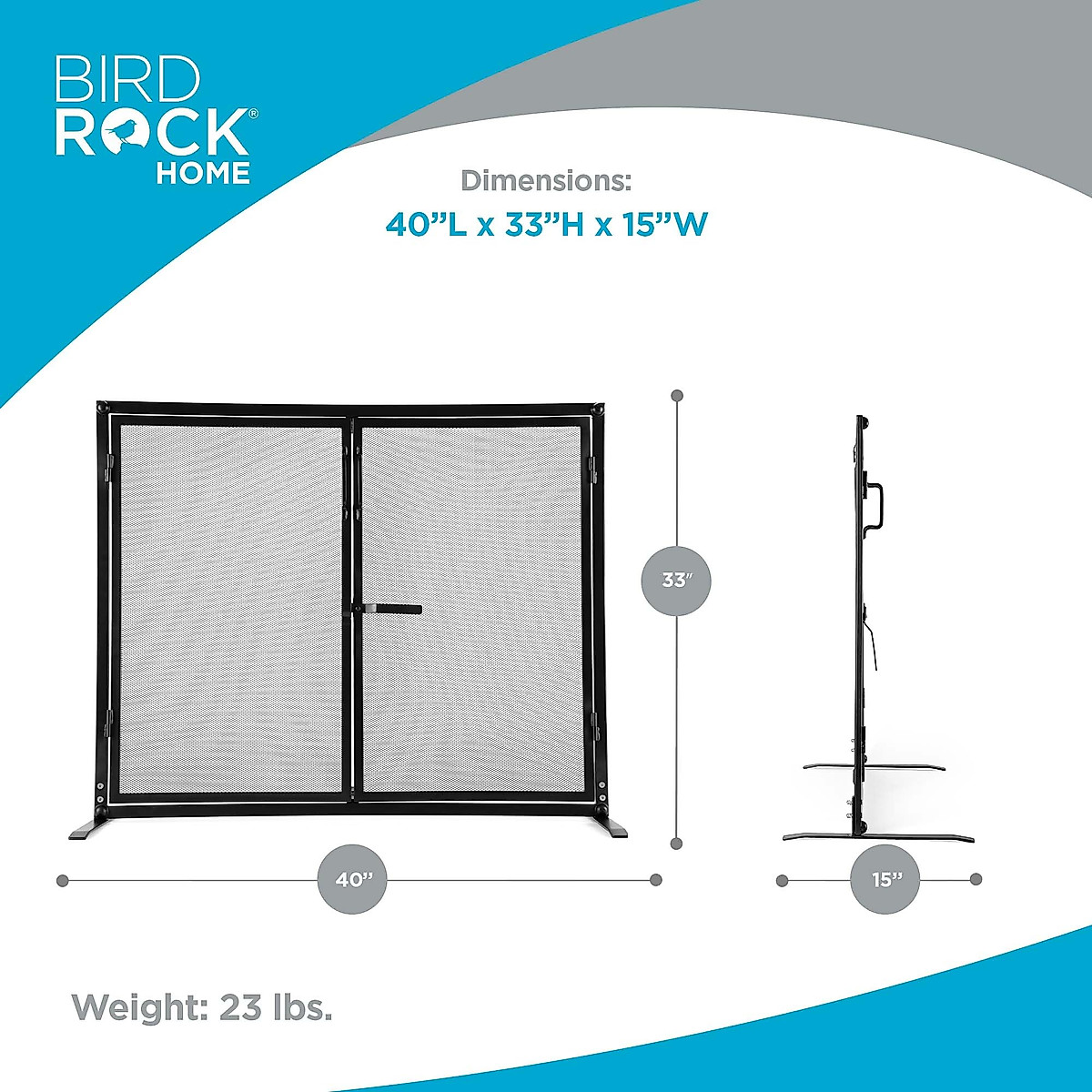 BIRDROCK HOME Fireplace Screen with Double Doors - Heavy Duty Iron Mesh, Welded for Durability, Elegant & Secure Fireplace Cover, Easy Assembly - 40 x 33 in, Black