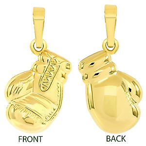 Jewelry America High Polish 14k Yellow Gold 3D Single Boxing Glove Charm Sports Pendant Necklace, 22"