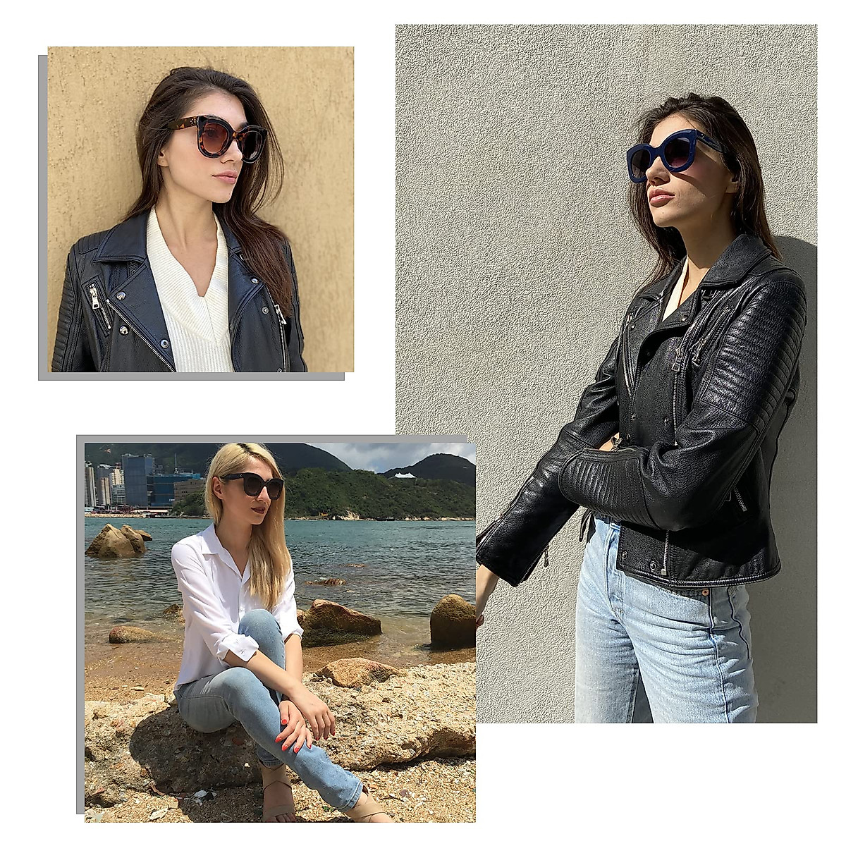 Freckles Mark Thick Fashion Butterfly Sunglasses for Women Trendy Round Cat Eye Sun Glasses (Black, 45)