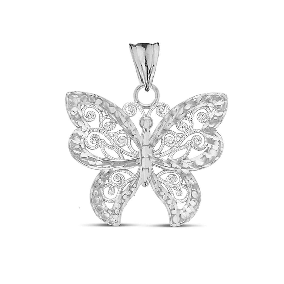Elegant Sterling Silver Filigree & Sparkle-Cut Butterfly Charm Pendant Necklace, 18"