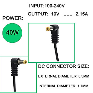 19V 2.15A 40W AC Power Adapter Charger for Acer Aspire One A150 A110 AO532h AO722 D150 D250 D255 D260 D270 KAV60 NAV50 PAV70 ZA3 Chromebook C7 C710 PA-1300-04 DP-30JH B ADP-40TH AK.040AP.024