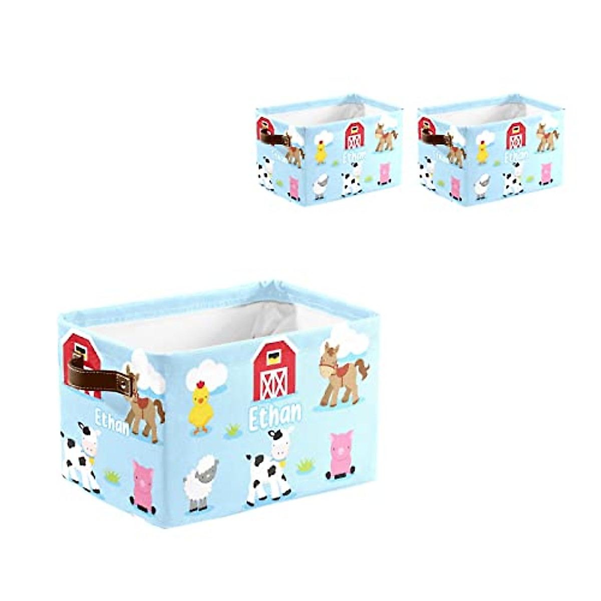 Deven Farm Animal Blue Personalized Large Storage Baskets for Organizing Shelves with Handle,Closet Decorative Storage Bins for Bathroom,Nursery,Home 1 Pack