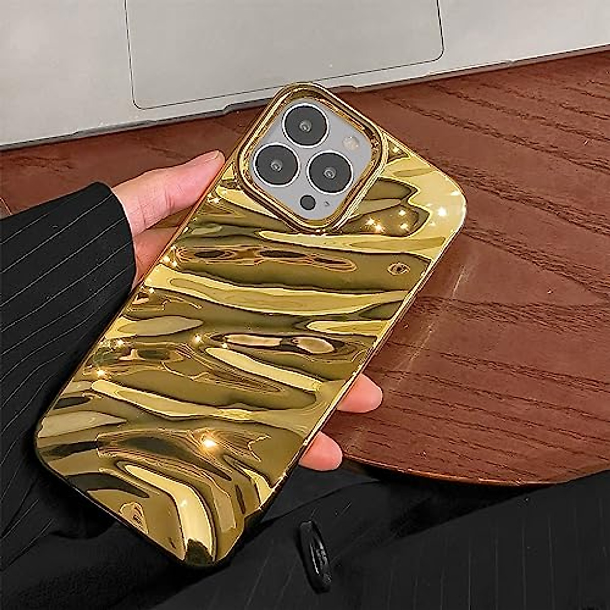 Aitipy Compatible iPhone 13 Pro Max Case, 3D Cute Luxurious Curl Water Ripple Shape, Soft TPU Shockproof Case for Boys and Girls (Gold)