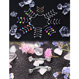 Hoeudjo 40Pcs 16G Eyebrow Piercing Rook Earrings Daith Piercing Jewelry Curved Barbell Kit Surgical Steel Tragus Vertical Lip Rings for Women Men 8mm (5/16")