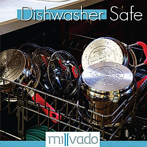 Millvado Stock Pot, 6 Quart Stainless Steel Pot, StockPot With Clear Glass Lid, Steam Hole, Permanent Measurement Markings, Gas, Electric and Induction Compatible Boiling Pot