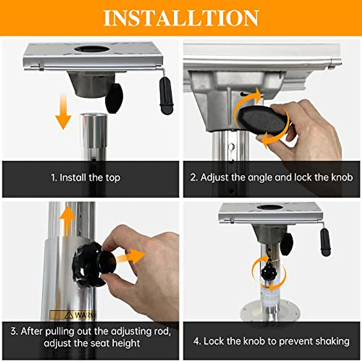 POROHOM Aluminum Adjustable Height Locking Boat Seat Pedestal with Slide，Boat Chair Base with height adjustable from 13 inches to 19 inches, silvery