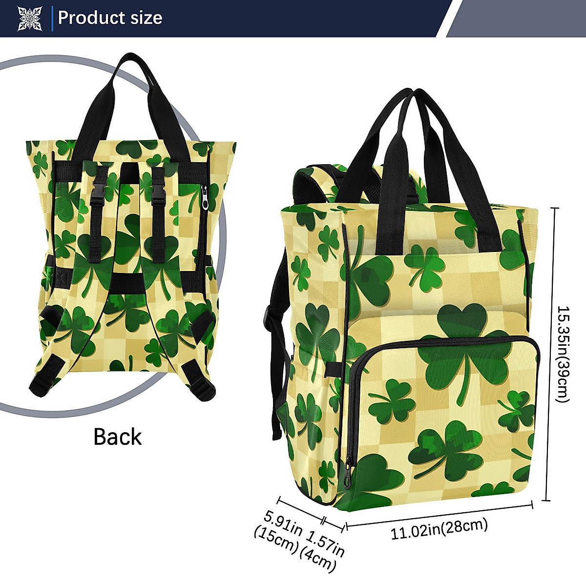 St. Patrick's Day Shamrock Diaper Bag Backpack for Baby Boys Girls Baby Essentials Travel Tote with Stroller Straps & Bottle Storage Nappy Changing Bag for Traveling Shopping Hiking Moms Dads