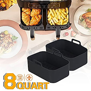 2pcs Air Fryer Silicone Pot for Ninja Foodi Dual DZ201,Reusable Air Fryer Silicone Liners,Rectangle Air Fryer Basket 8QT, Air fryer Accessories (2PCS, black)
