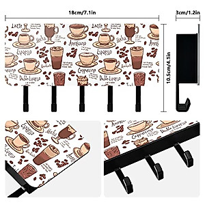 J JOYSAY Cups Coffee Keyholders for Keys Wall Mounted Key Rack with 5 Hooks Key Hooks Organizer Rack Mail Holder for Entryway Kitchen Home Decoration, 7.1 X 4.1in