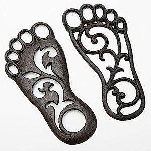 Sungmor Heavy Duty Cast Iron Stepping Mat - Retro Style Left & Right Footprint Front Door Mat Ground Decor - Outdoor Garden Lawn Panel Decorative Stepping Metal Stone - 11.8x5.5Inch & 1 Pair Pack