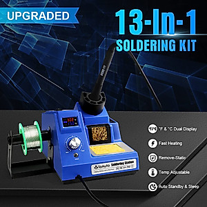 TOAUTO DS90 Soldering Station-°F & °C Dual Digital Display Soldering Iron Station Kit,90W Soldering Iron,302℉- 842℉ Temperature, Anti-Static & Grounding Wire, Auto Standby & Sleep,5 Solder Tips, Blue