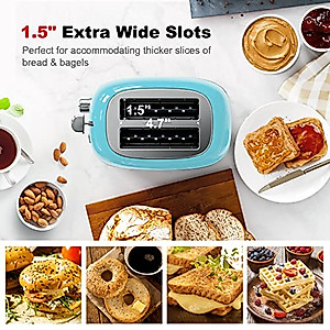 Galanz Retro 2-Slice Toaster, 1.5" Extra Wide Slots for Bagels & Thick Bread, Defrost and 6 Browning Levels, Includes a Dust Lid & Removable Crumb Tray, Blue